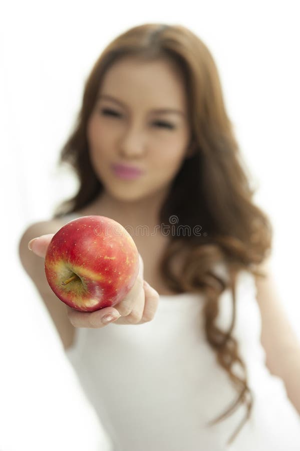 Portrait of Young Woman with Apple Stock Photo - Image of female, fruit ...