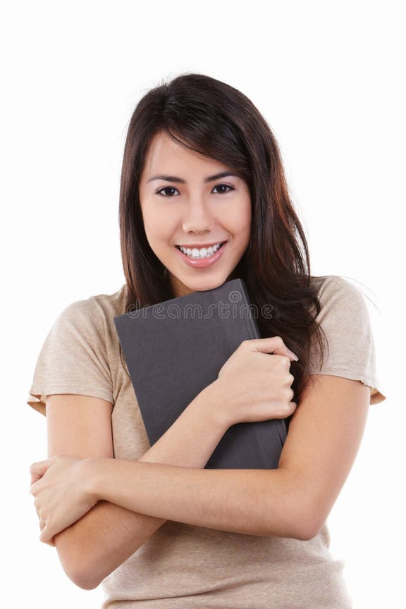 Young female hug her book stock image. Image of book - 16926335
