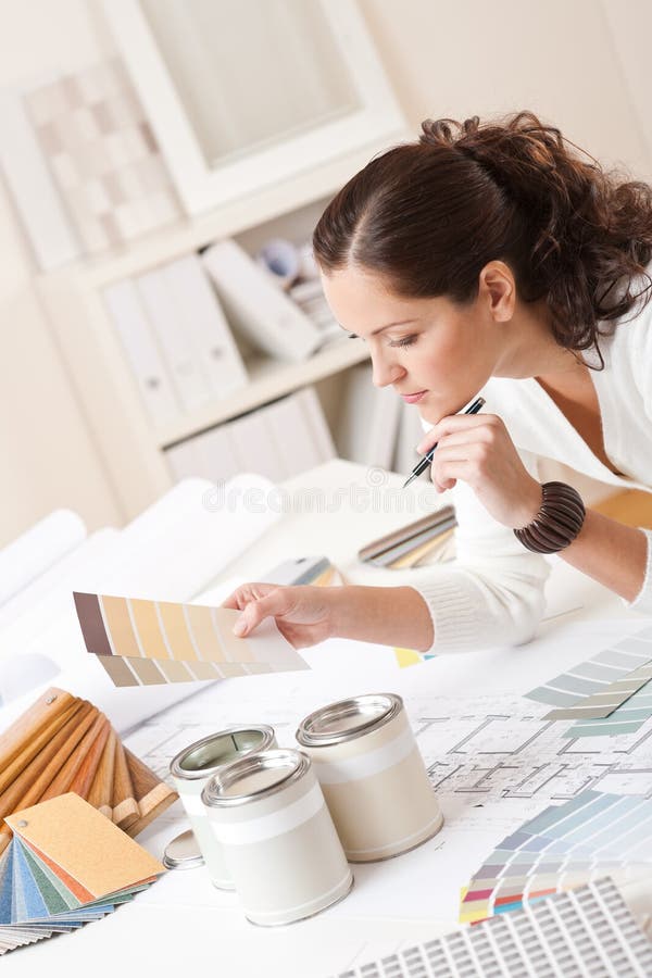 Young Female Interior Designer at Office Stock Image - Image of ...