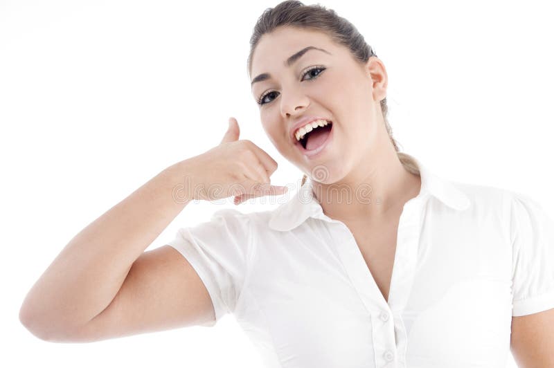 Call Me Hand Signal by Beautiful Young Woman Stock Image - Image of ...