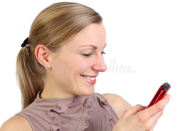 Pretty Young Woman Reading Text Message Stock Image - Image of ...