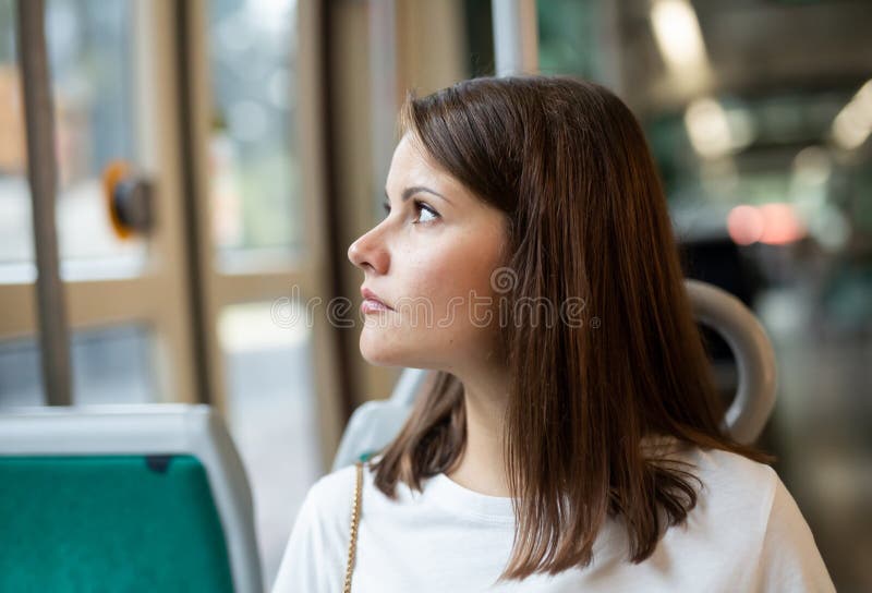 Female Passenger in Public Land Transport Stock Image - Image of casual ...