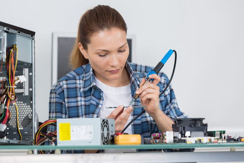 Young Female Pc Technician Fixing Computer Stock Photo - Image of tool ...