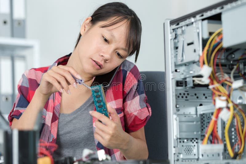 Young Female Pc Technician in Office Stock Photo - Image of support ...