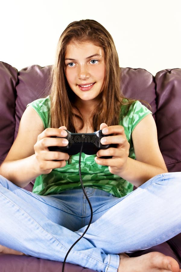 Two Girls Playing Video Games Stock Photo - Image of games, teenager ...