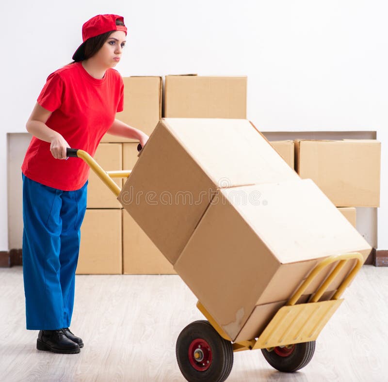 Young Female Professional Mover Doing Home Relocation Stock Image ...