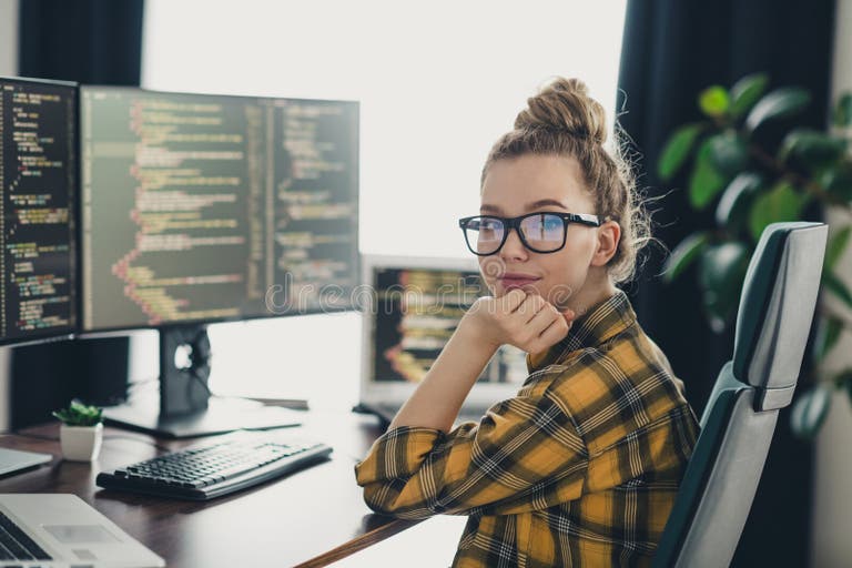 Professional Woman Programmer Working Remotely at Home, Writing Code on ...