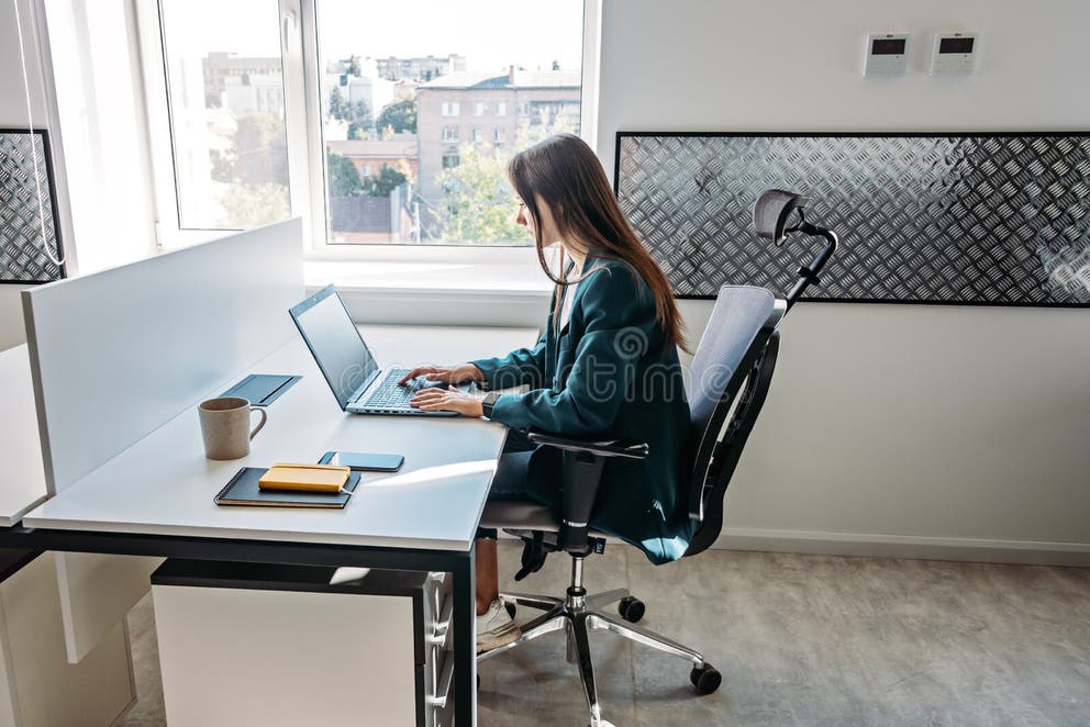 Young Female Programmer Web Developer Working on Computer Software in ...