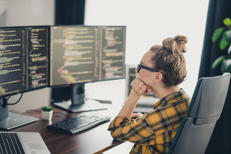 Cozy Home Office Setup Multiple Monitors Coding Screen Stock Photos - Free & Royalty-Free Stock ...