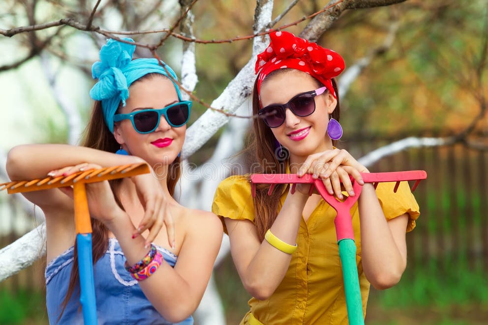 Young female with rakes stock image. Image of pinup, caucasian - 24556785