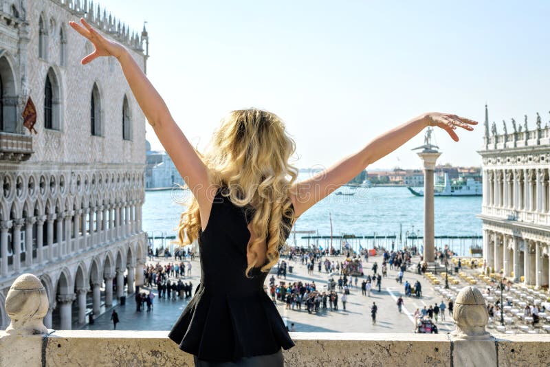 Young Female at San Marco Square in Venice. Back View Stock Photo ...