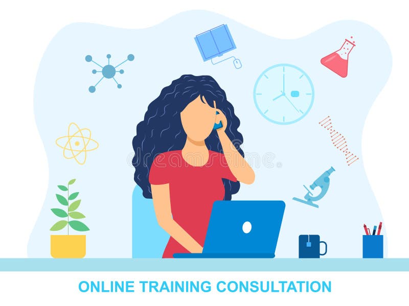 A Young Female Scientist is on the Phone Advising Stock Vector ...