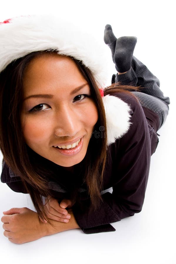 Female Lying on Floor Working on Laptop Stock Image - Image of ...