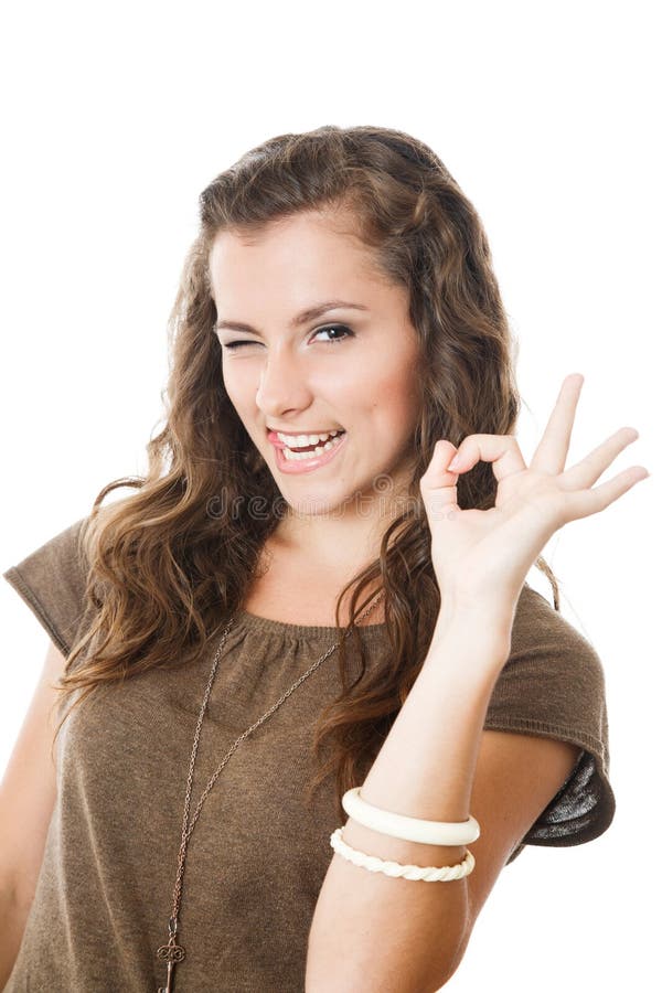 Young Female Showing Ok Sign Stock Photo - Image of tongue, person ...