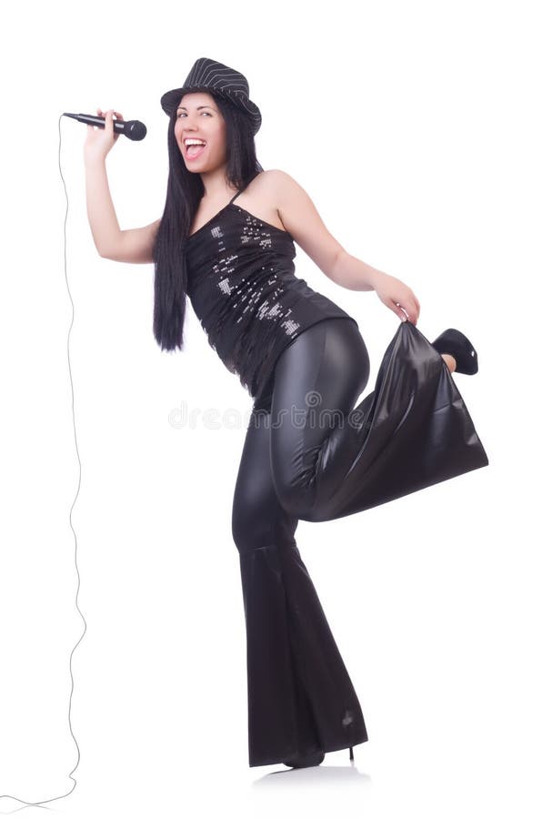 Young Female Singer with Mic Stock Image - Image of isolated ...