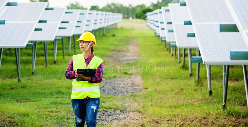 Young Female Solar Cell Engineer is Working Hard. Working in ...