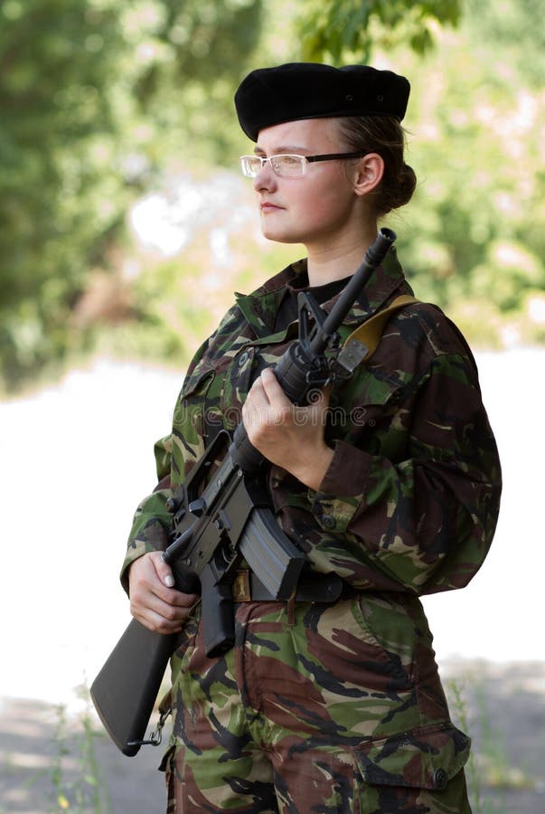Young Female Soldier on Guard Stock Image - Image of outdoors, human ...