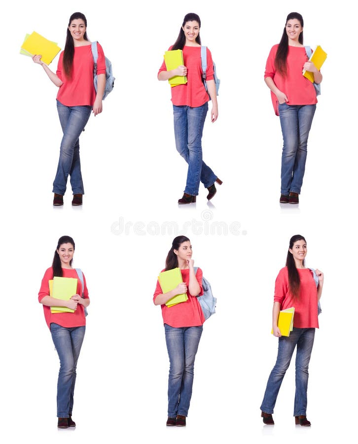 The Young Female Student Isolated on White Stock Image - Image of ...