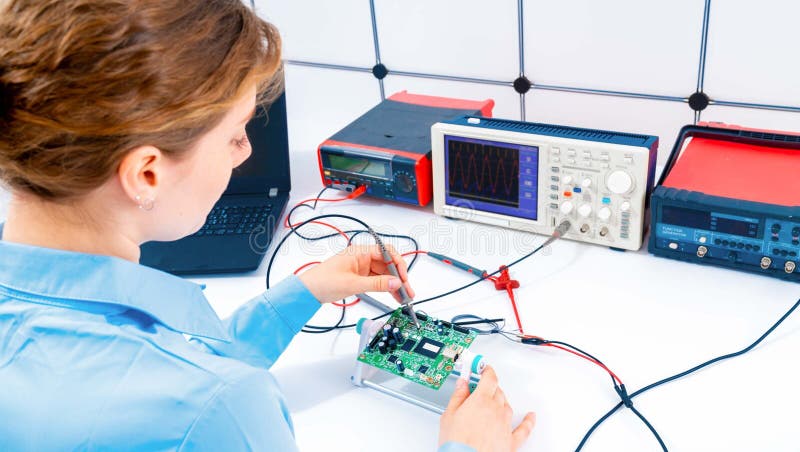 Young Female Student in the Laboratory of Microelectronics Stock Image ...