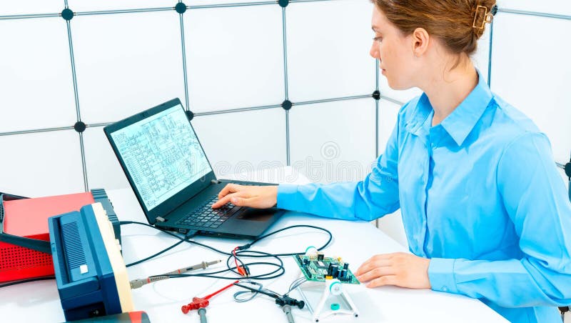 Young Female Student in the Laboratory of Microelectronics Stock Image ...