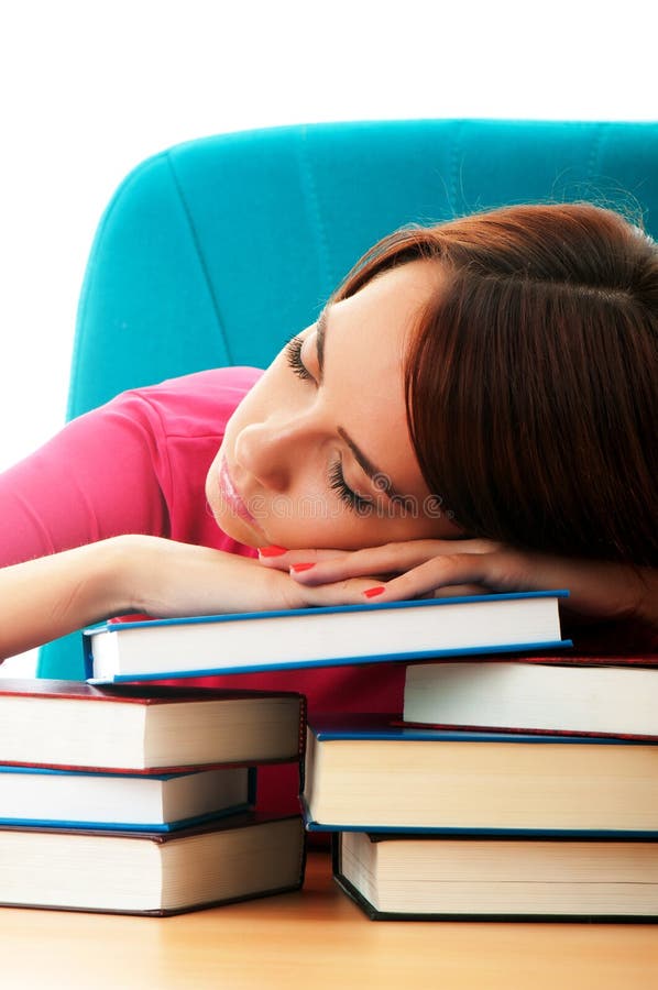 Young Female Student with Many Books Stock Image - Image of girl, adult ...