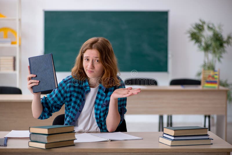 Young Female Student Preparing for Exam in the Classroom Stock Image ...