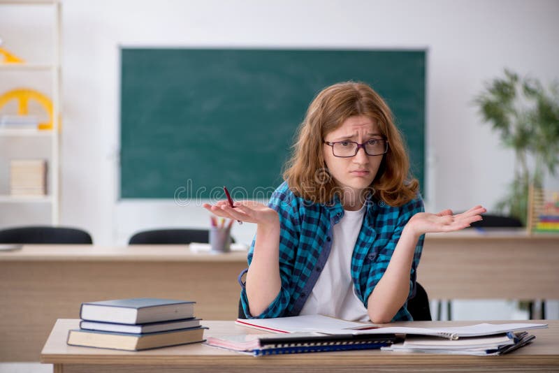 Young Female Student Preparing for Exam in the Classroom Stock Photo ...