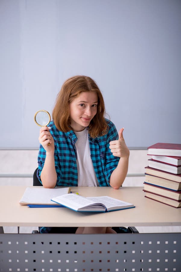 Young Female Student Preparing for Exams in the Classroom Stock Image ...