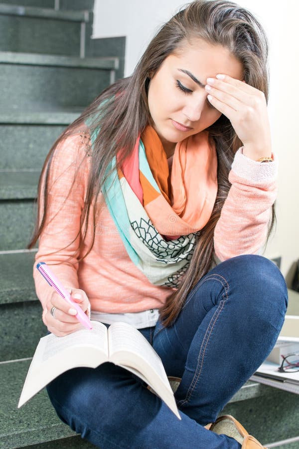 Young Female Student Reading a Book Stock Image - Image of pretty ...