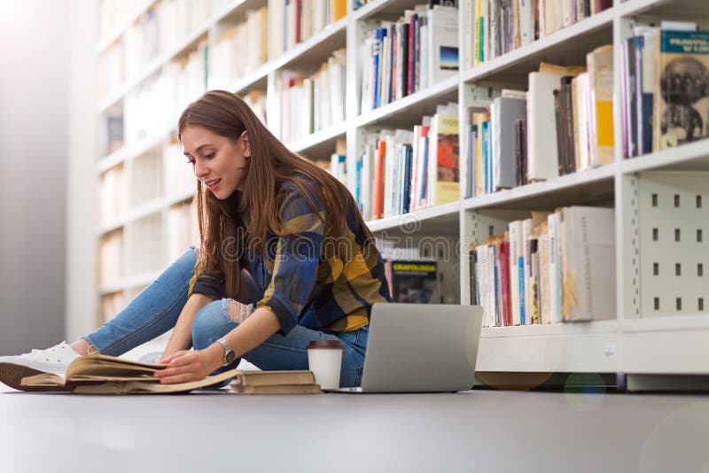 Young Female Student Studying in the Library Stock Image - Image of ...