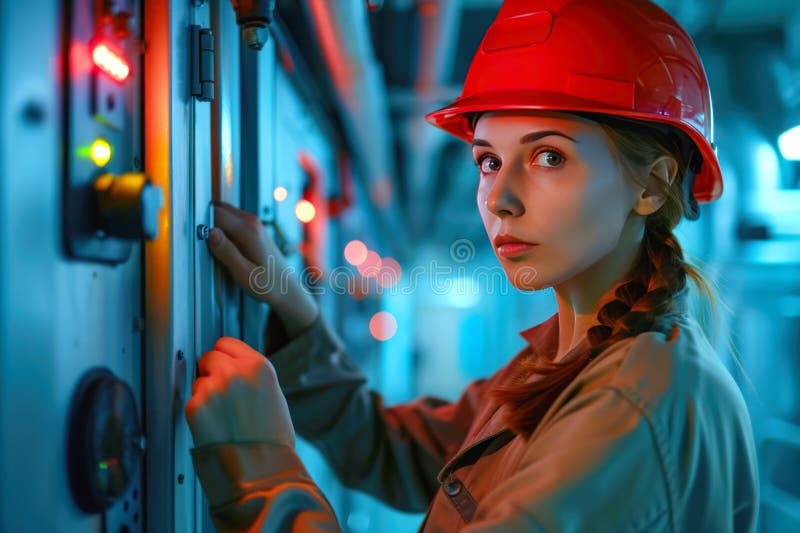 Young Female Technician Working in High Tech Industrial Environment ...