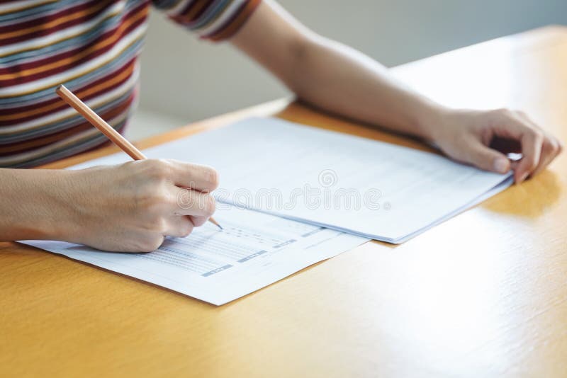 Young Female University Student Concentrate Doing Language Practice ...