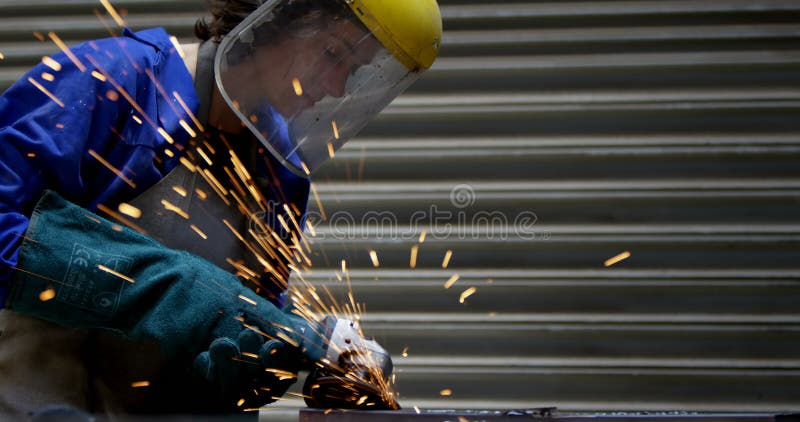 Female Welder Using Grinder in Workshop 4k Stock Footage - Video of ...