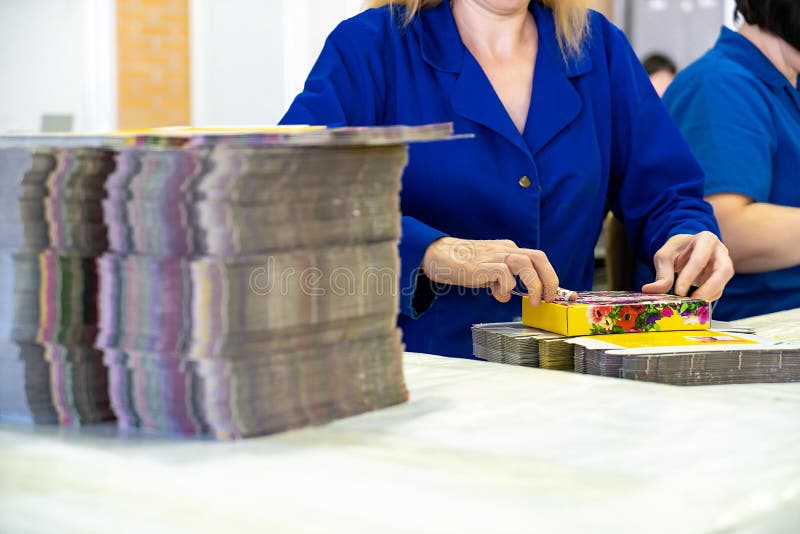 Young Female Worker Packing Boxes for Shipment in Warehouse Stock Image ...