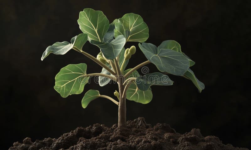 Young Fig Tree Sprouting from Rich Soil with Vibrant Green Leaves Stock ...