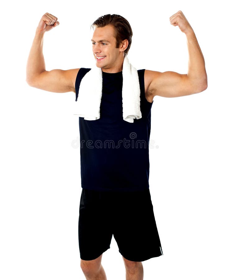 Fit guy showing his biceps stock photo. Image of young - 3235710