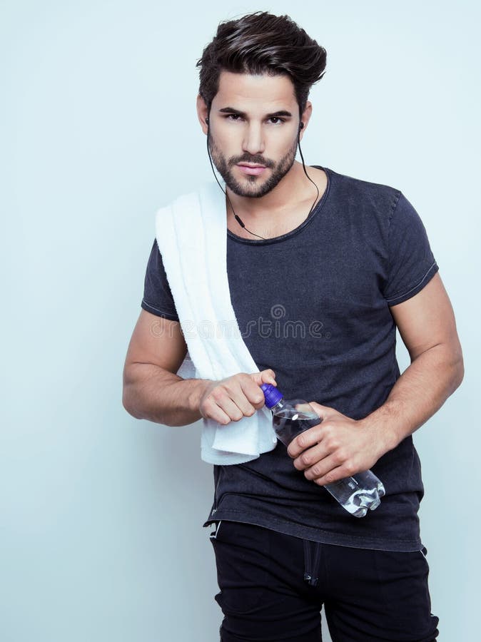 Young fit man stock image. Image of bottle, beard, body - 63360271