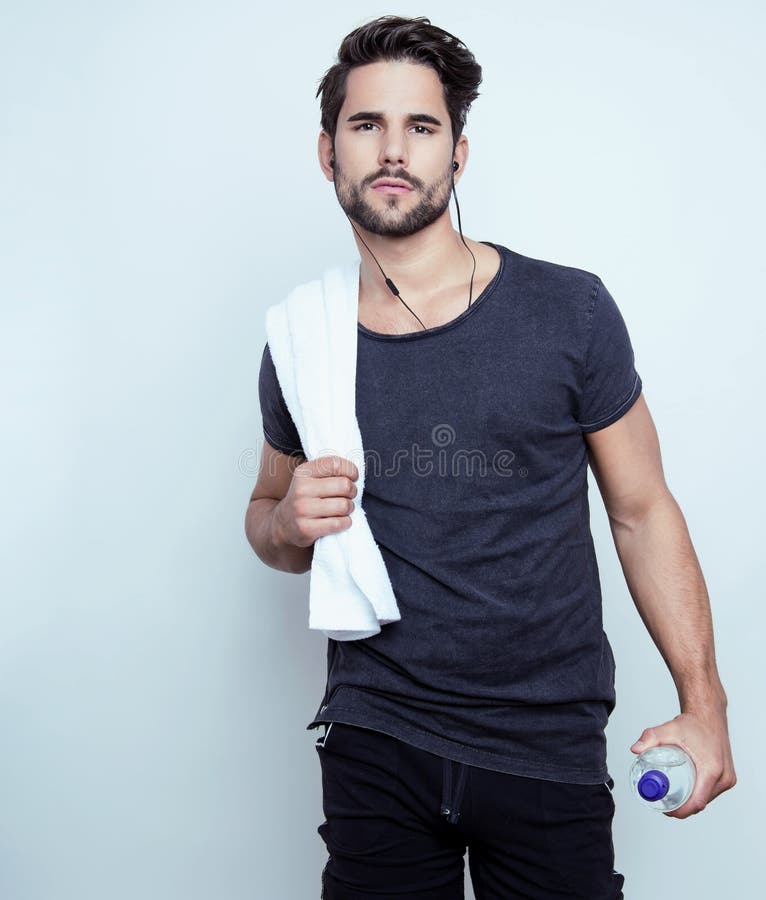 Young fit man stock image. Image of bottle, beard, body - 63360271