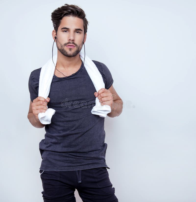 Young fit man stock image. Image of bottle, beard, body - 63360271