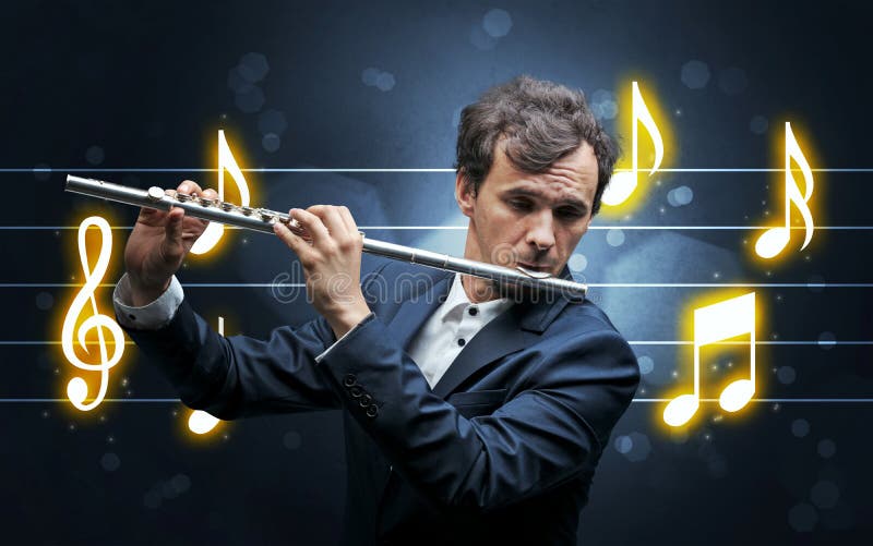 Young Flautist with Music Sheet Stock Image - Image of classic, notes ...