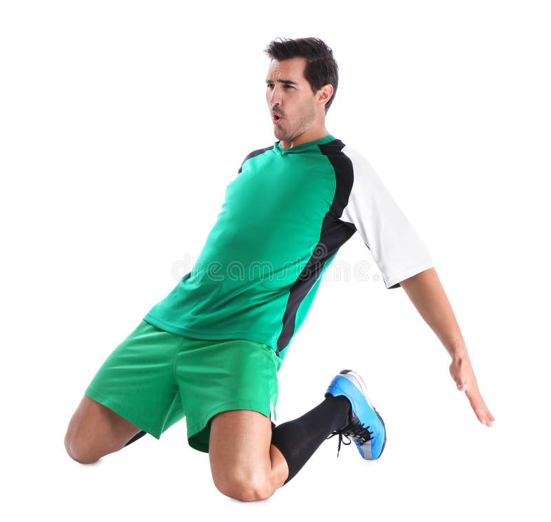 Young Football Player Celebrating Scoring of Goal on White Stock Image ...