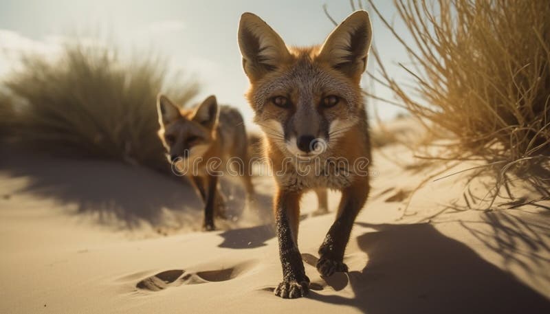 Young Fox Walking on Sand Dune, Alert Generated by AI Stock ...