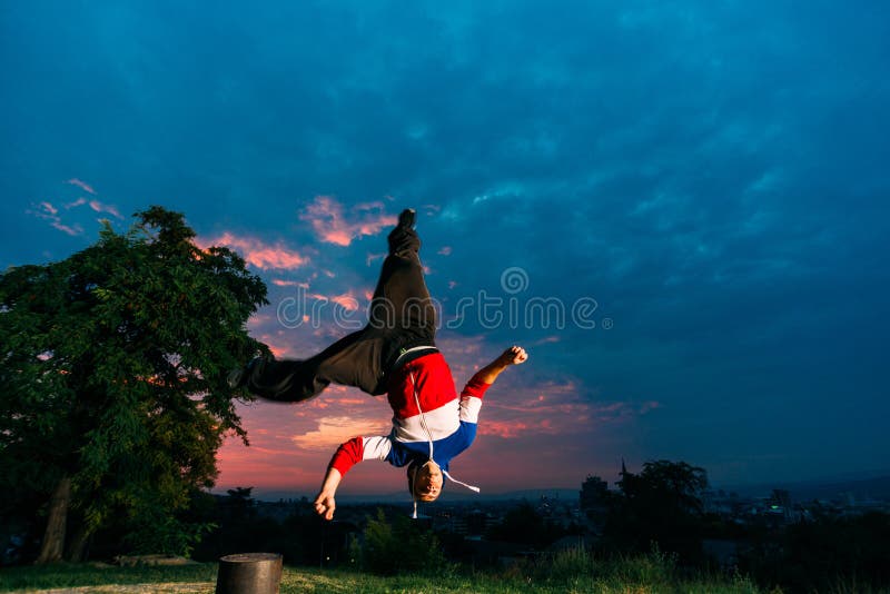Young Free Runner Making Salto Backwards Stock Photo - Image of high ...