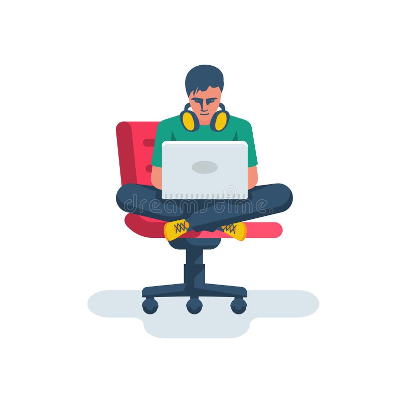 Young Freelancer with a Laptop Sits on a Chair Vector Stock Vector ... Young Freelancer with a Laptop Sits on a Chair Vector Stock Vector ...