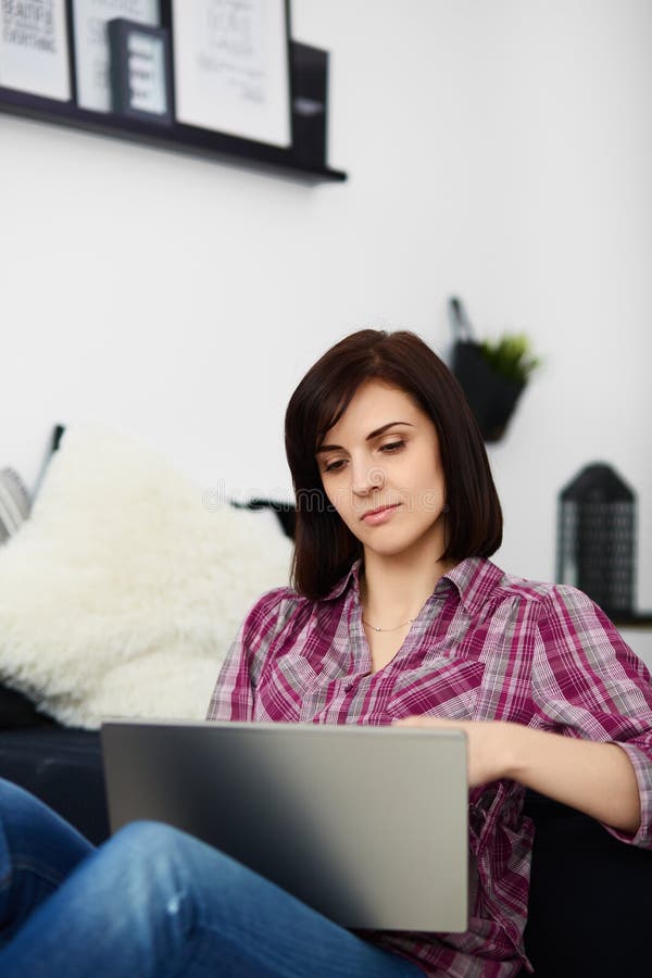 Young Freelancer Woman Using Laptop Happy Smiling Girl Working O Stock