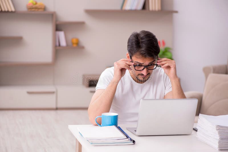 Young Male Freelancer Working from Home Stock Photo - Image of working ...
