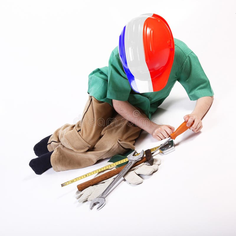 Young French Boy Playing with Tools for Work Stock Photo - Image of ...