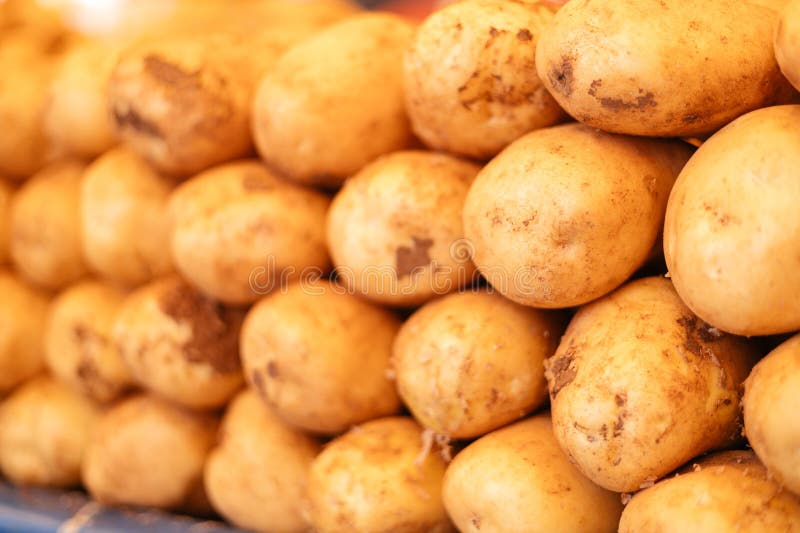 Young Fresh Potatoes on a Bazaar Counter Stock Photo - Image of ...