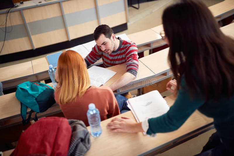 Young Freshman Students Talking and Comparing Notes Stock Photo - Image ...