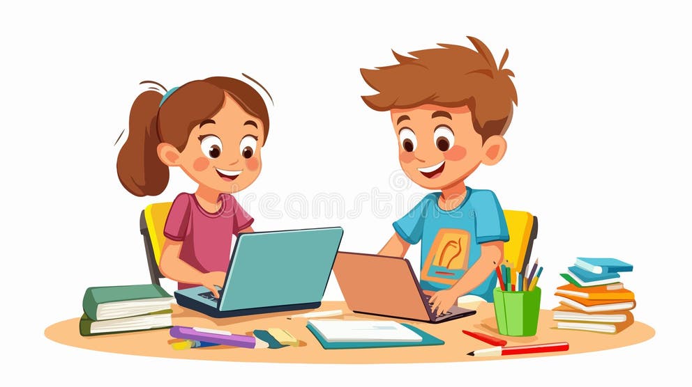 Young Friends Doing School Assignment Together. Stock Vector ...